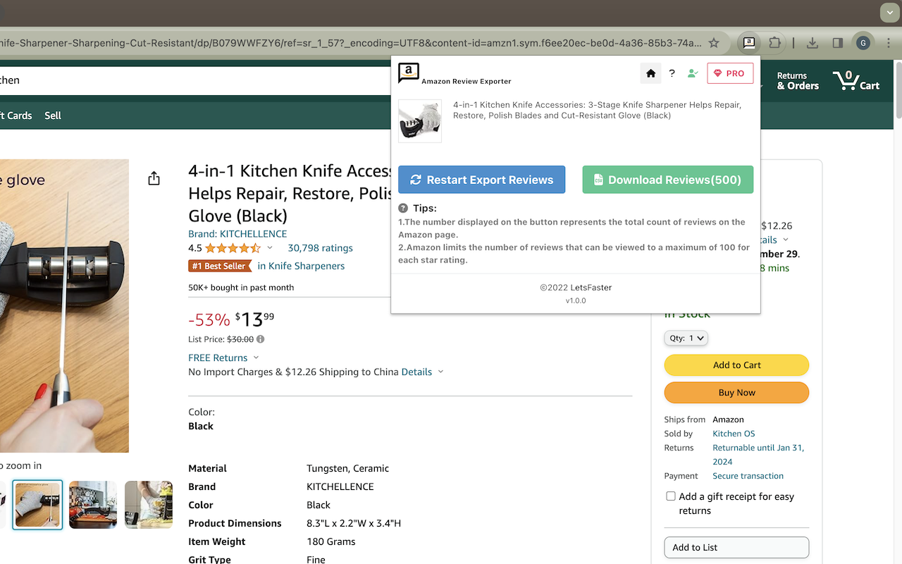 Amazon Review Exporter - Export Amazon reviews data to CSV file just one click